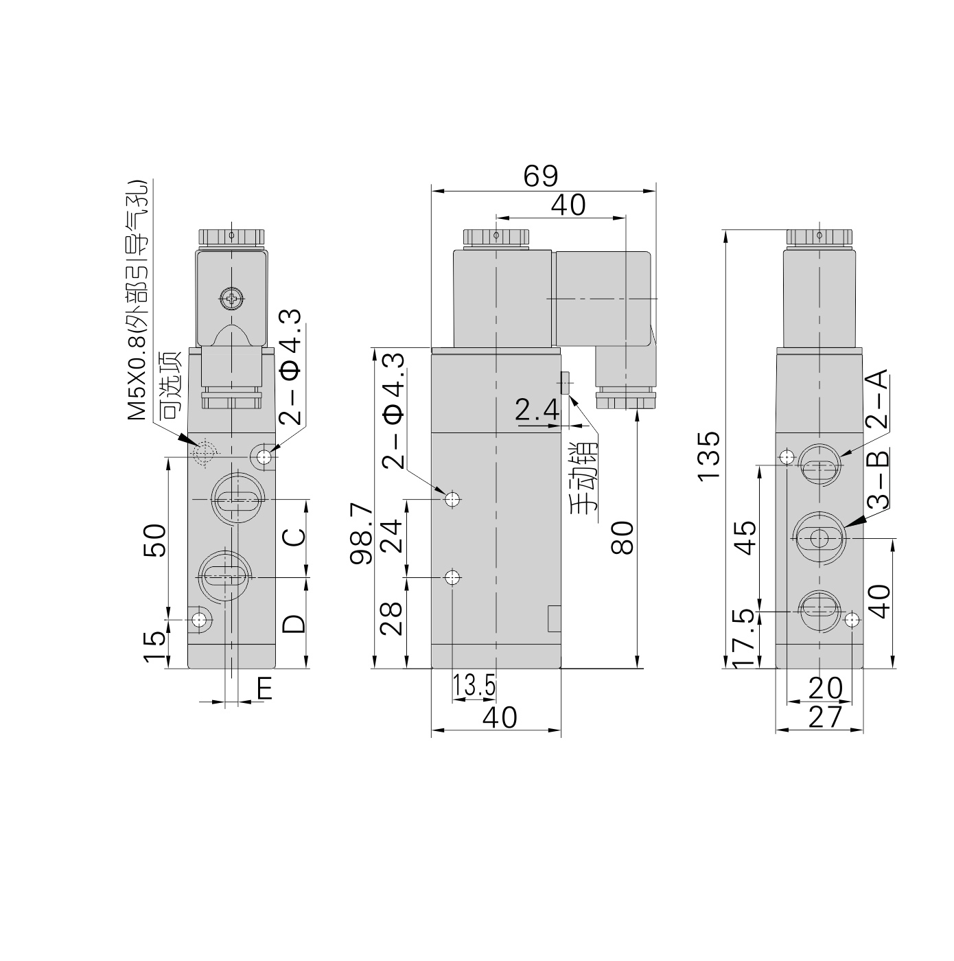 3V210-08-NO/NC / 两位三通管式电磁阀 - 电磁阀 - 气动电动调节阀门、球阀、蝶阀、信号电磁阀-上海巨良阀门